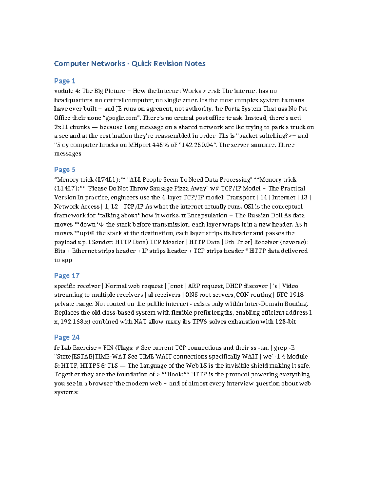 Computer Networks Quick Revision Notes: Module 4 & 5 Overview - Studocu