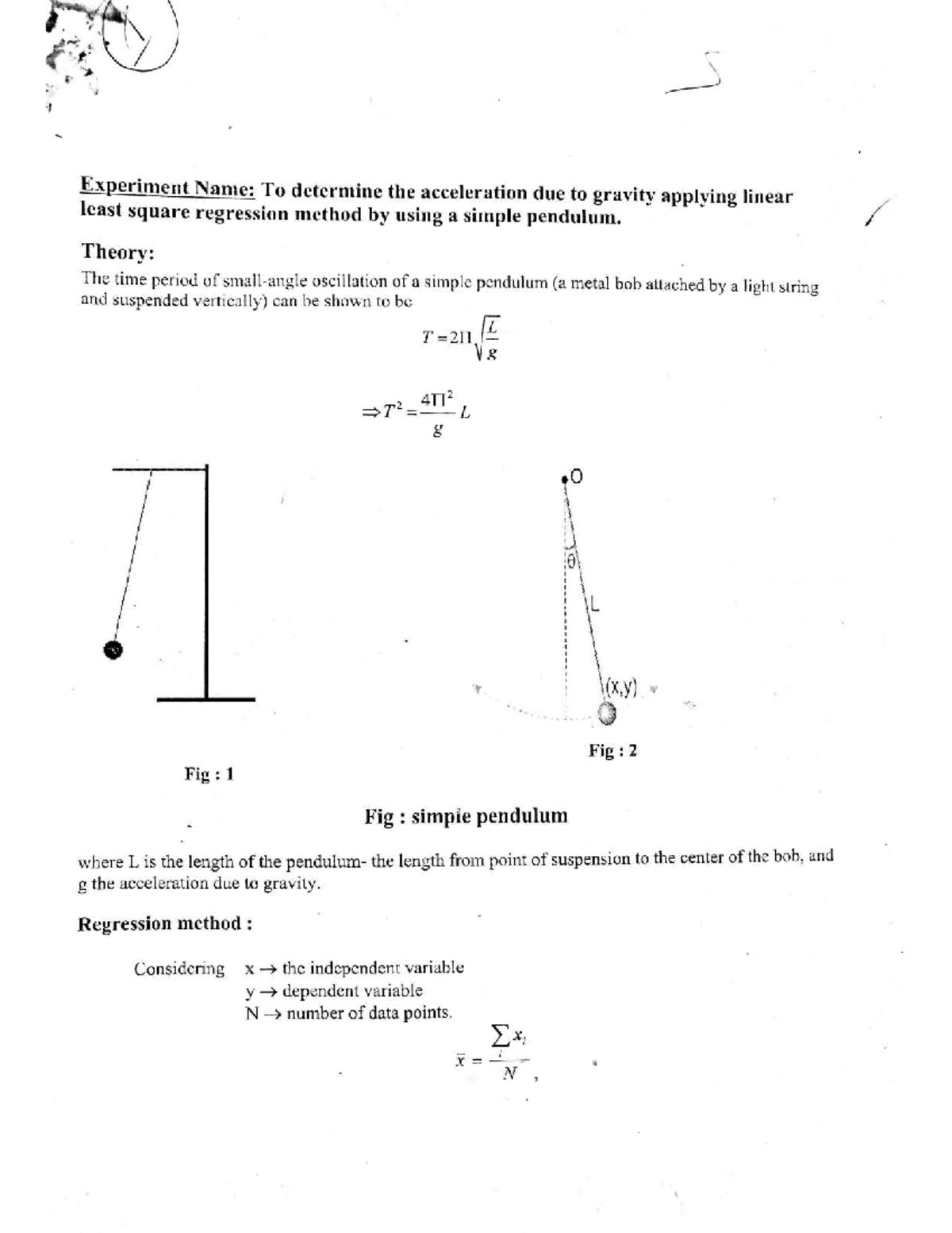 Simple Pendulum Experiment: Determining g via Linear Regression - Studocu