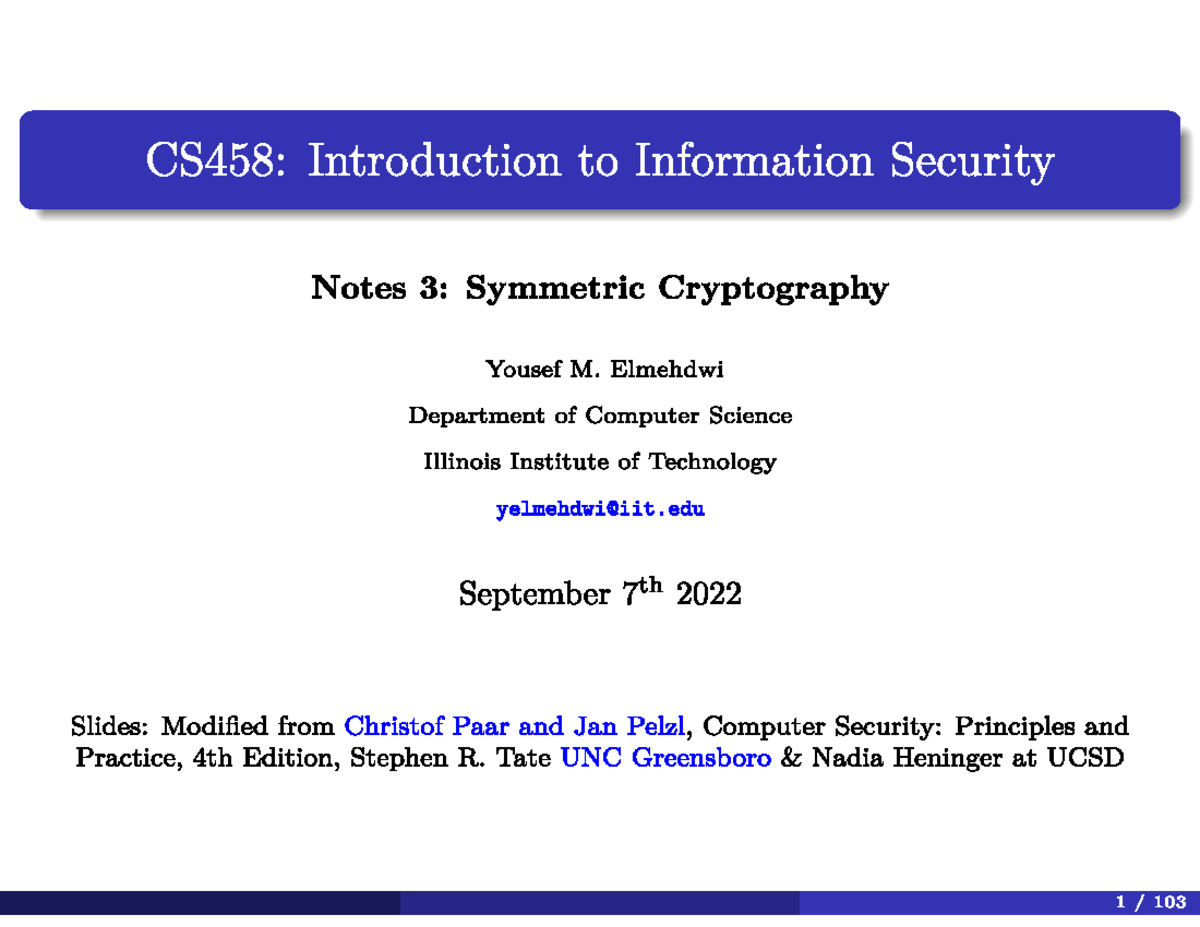 Notes 3 - CS458: Introduction to Information Security Notes 3 ...