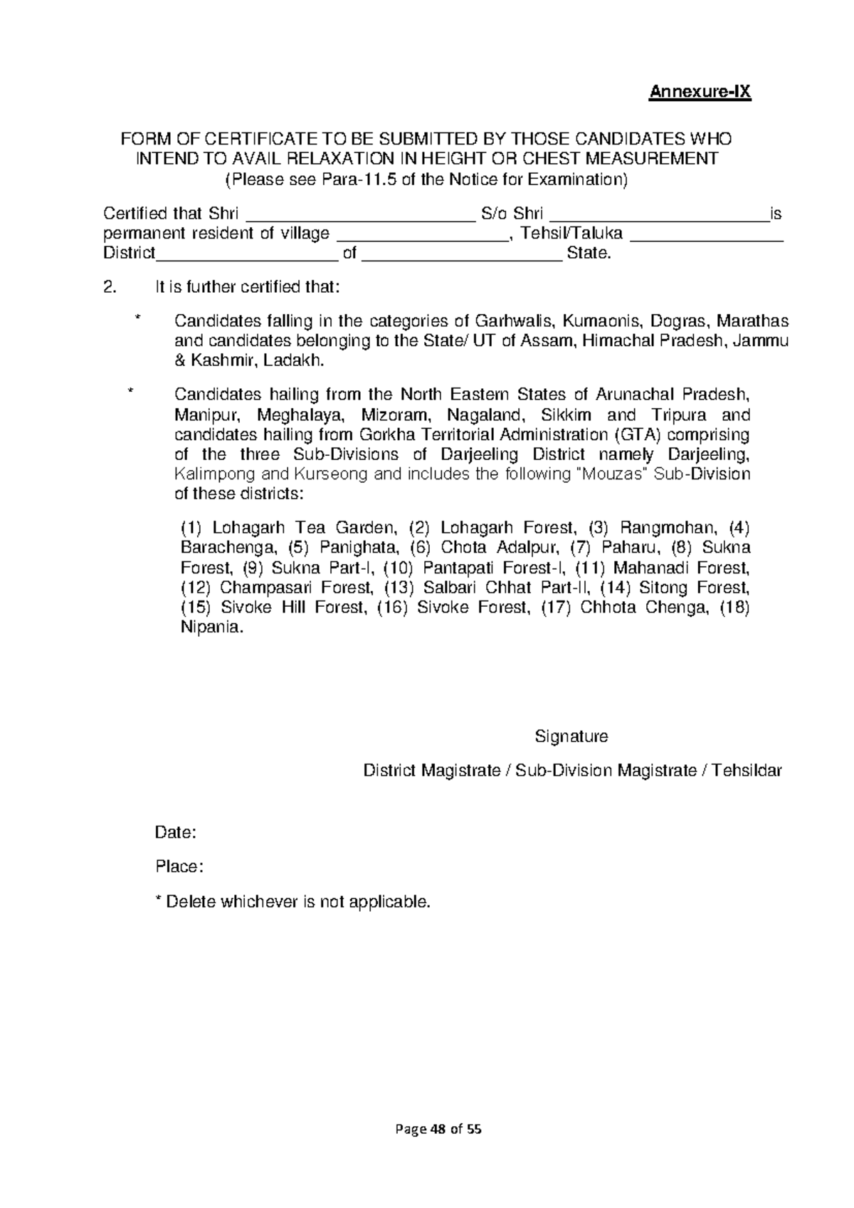 Form of certificate for height/chest measurement relaxation - ctgd 27102022 - Studocu