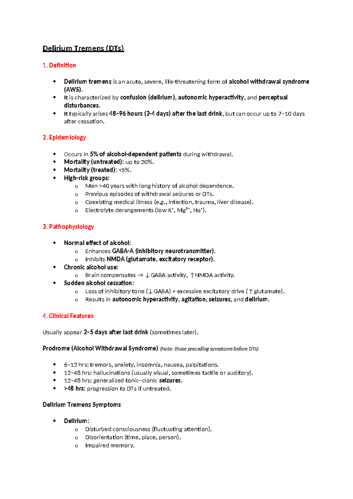 Delirium Tremens (DTs): Understanding Alcohol Withdrawal Syndrome - Studocu