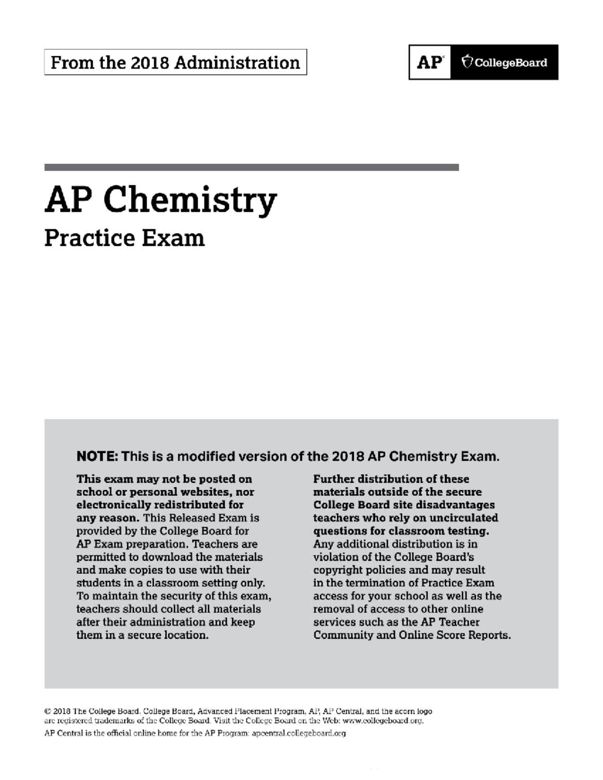2018 AP Chemistry Practice Exam Instructions and Guidelines - Studocu