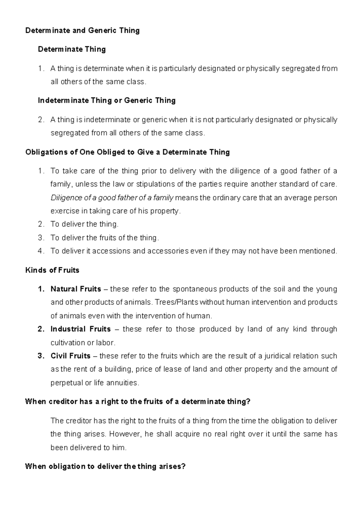 Obligations - Part 2 (Nature & Effect) - Determinate vs. Generic Things ...