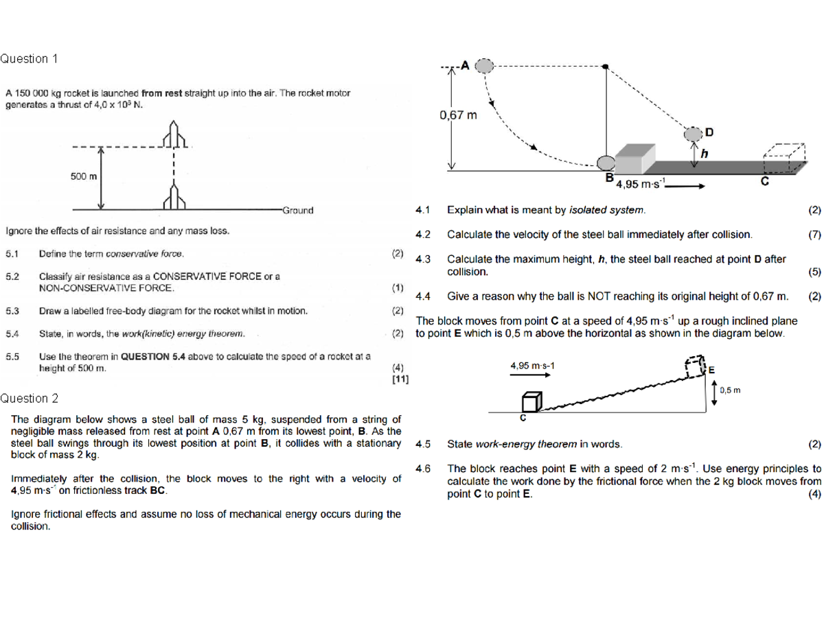 Work Energy Power Prelims 2019: Rocket and Collision Dynamics - Studocu