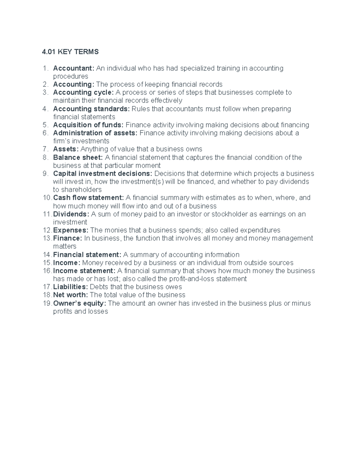 4.01 Key Terms for Accounting Assignment: Essential Financial Concepts ...