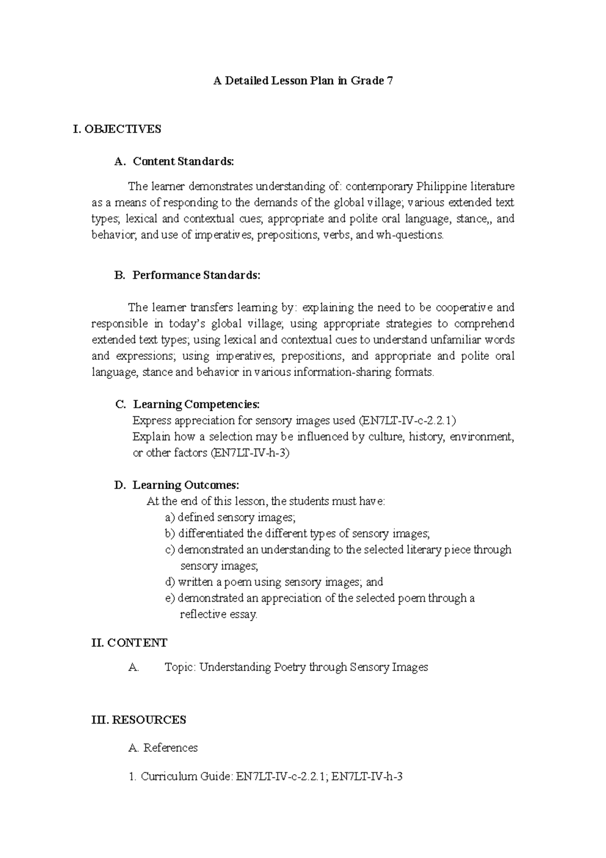 A Comprehensive Daily Lesson Plan: Grade 7 English Literature - Studocu