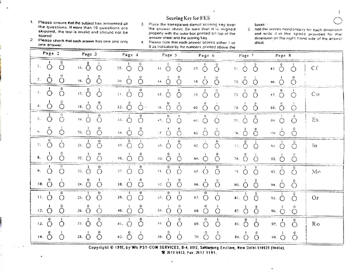 16 PF Scoring Key Instructions for FES 831686811 - Studocu