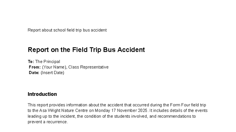 Field Trip Bus Accident Report - Form Four - 17 Nov 2025 - Studocu
