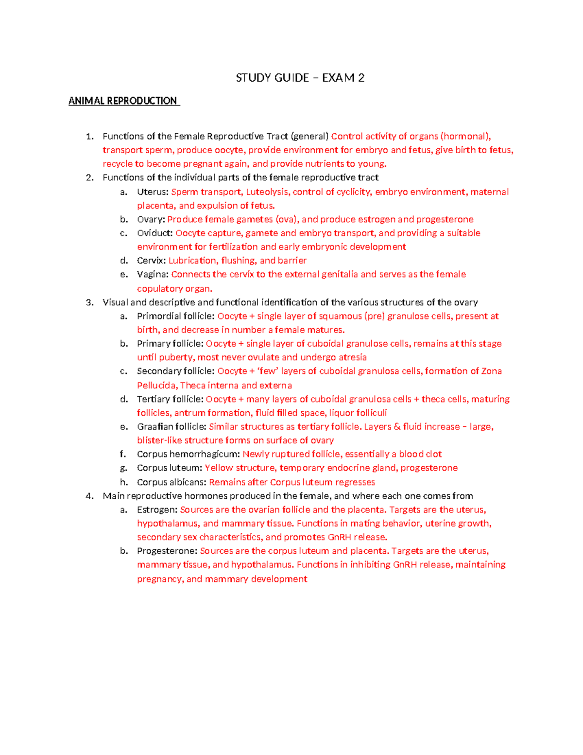Reproductive Physiology & Genetics Study Guide for ANIMAL REPRODUCTION ...