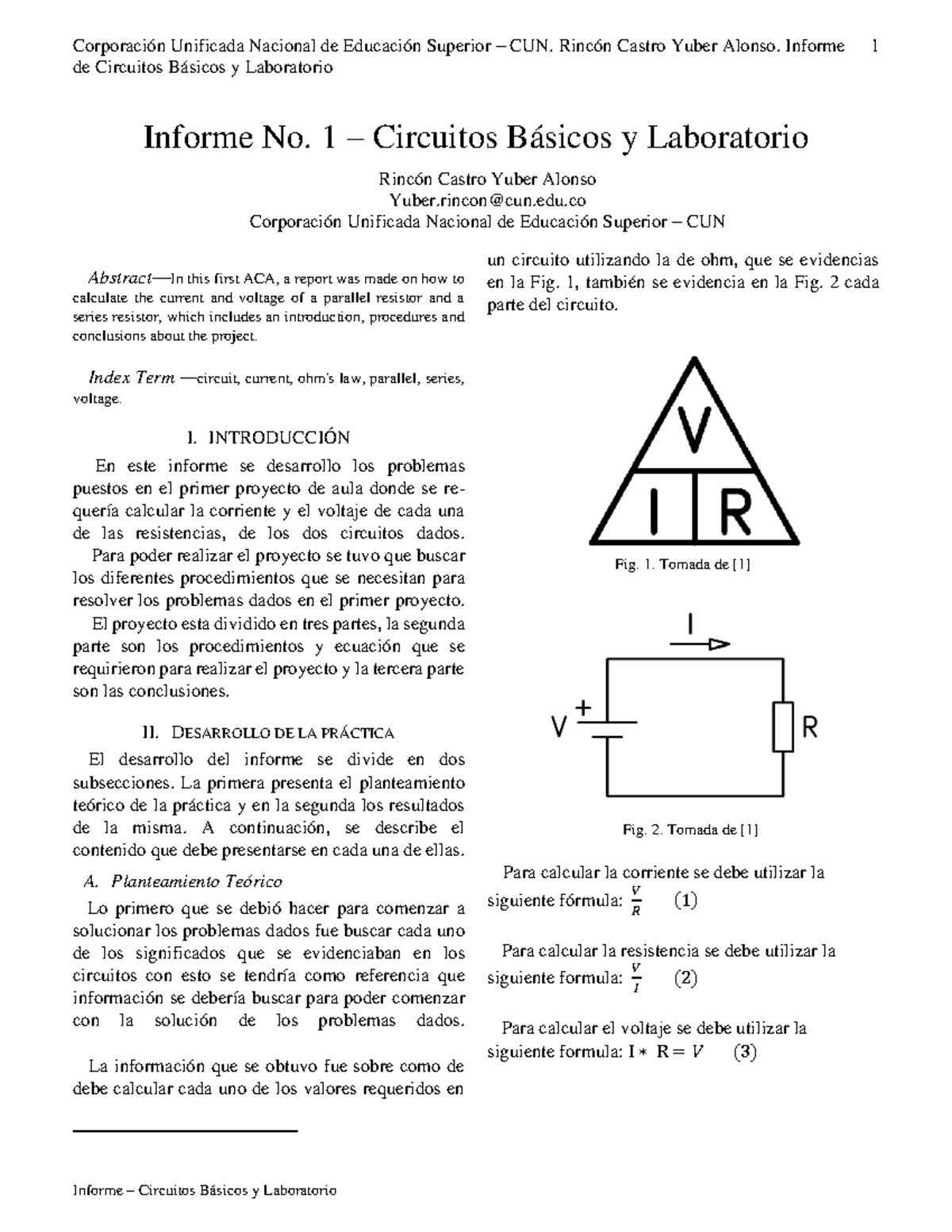 Informe No. 1 – Circuitos Básicos y Laboratorio Yuber Rincon - Corporación Unificada Nacional de ...