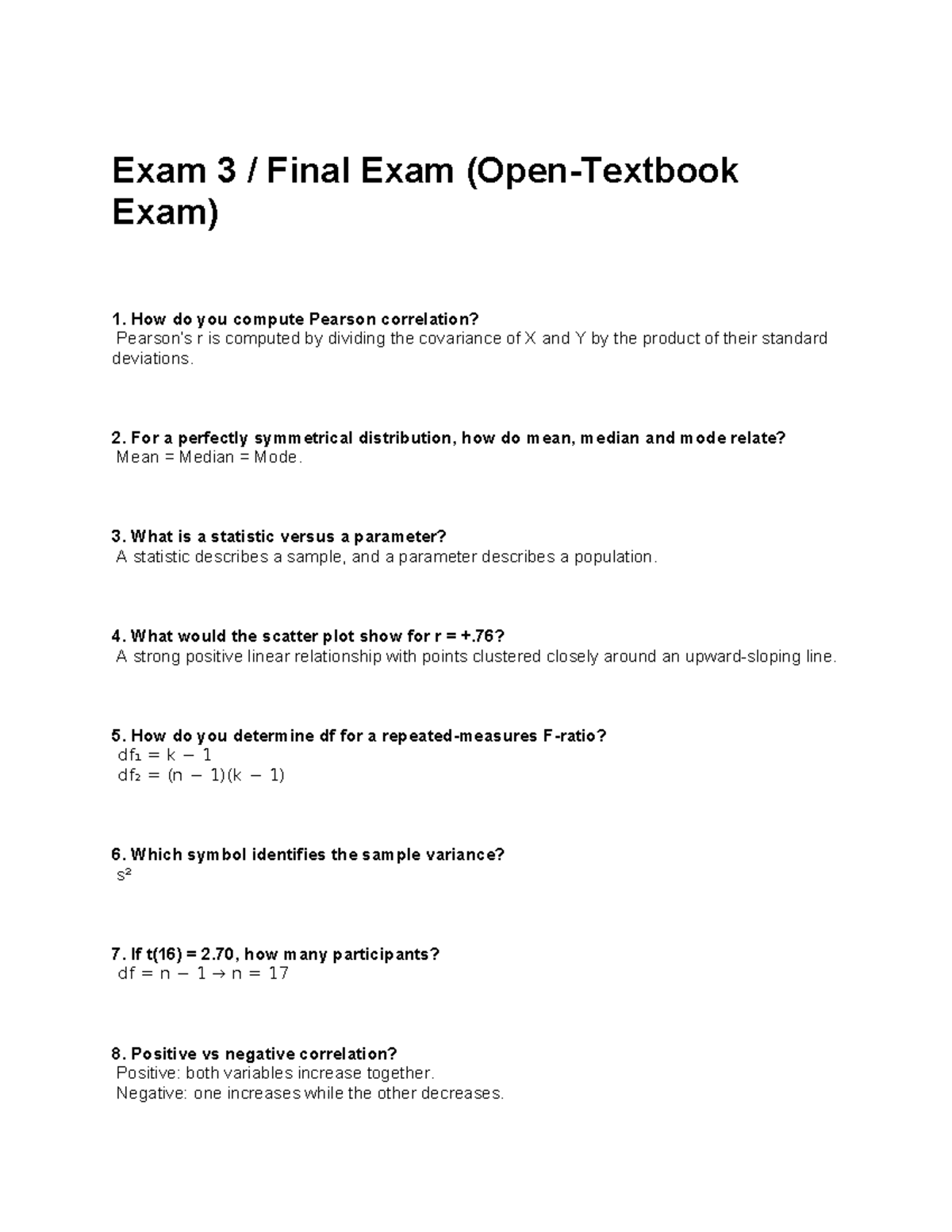 Exam 3 Final Exam Review: Key Concepts in Statistics - Studocu