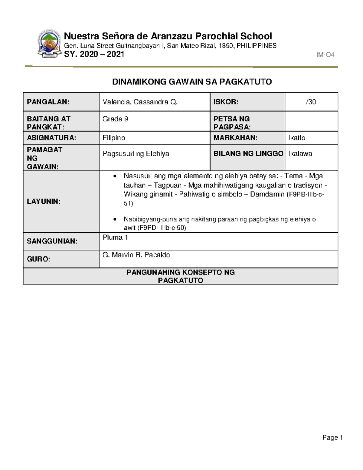 Pagsusuri ng Elehiya: Mga Elemento at Kahalagahan (F9PB-IIIb-c-51 ...