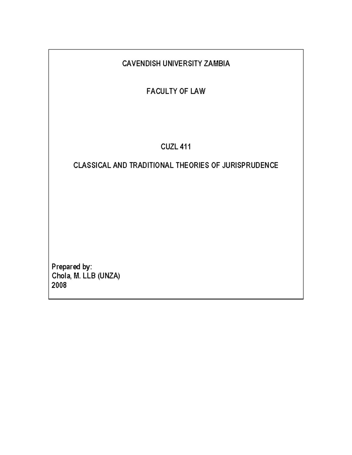 Classical Jurisprudence Theories: Study Module CUZL 411 Insights - Studocu