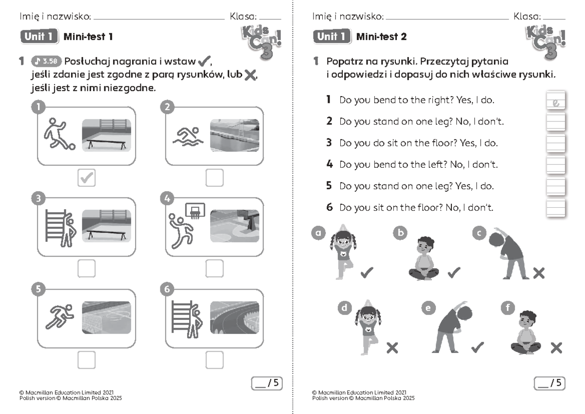 Kids Can 3 Mini-Tests: Unit 1 Listening & Matching Activities - Studocu