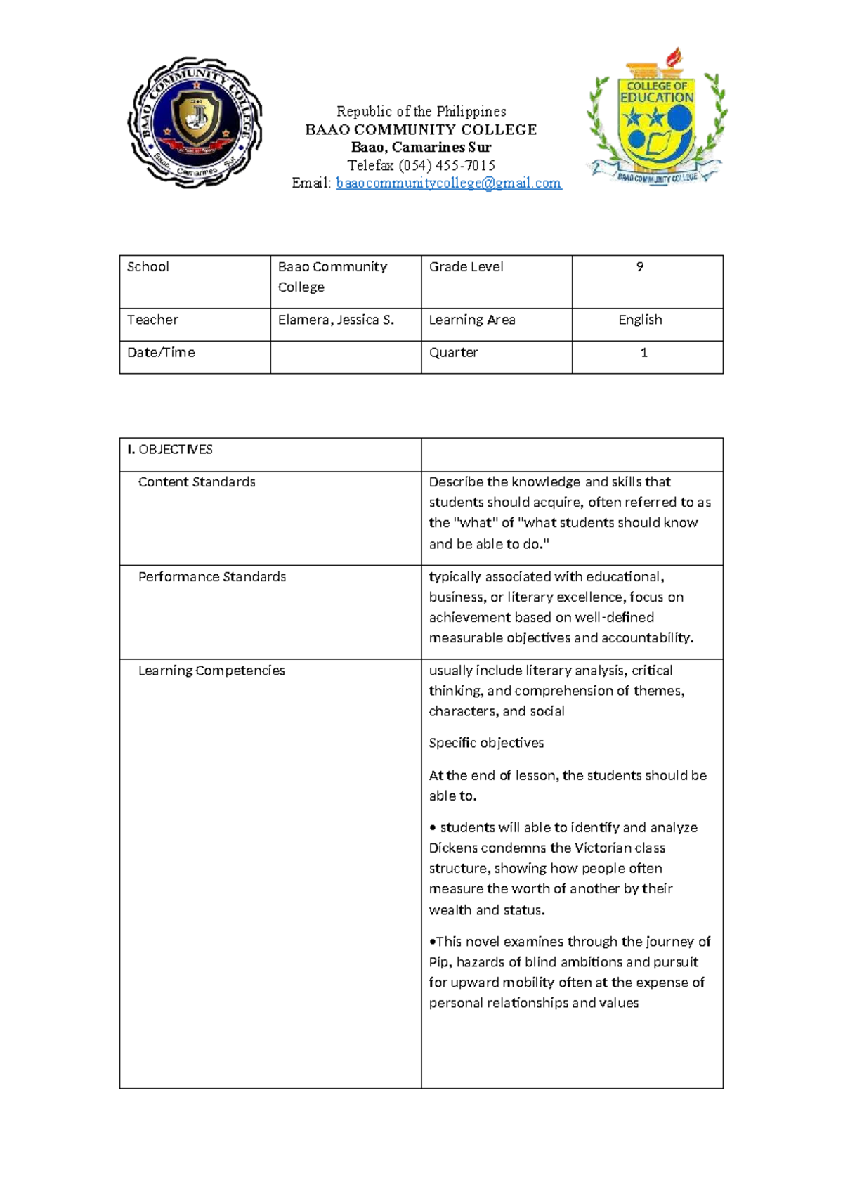 Grade 9 English Lesson Plan: Analyzing "Great Expectations" by Dickens ...