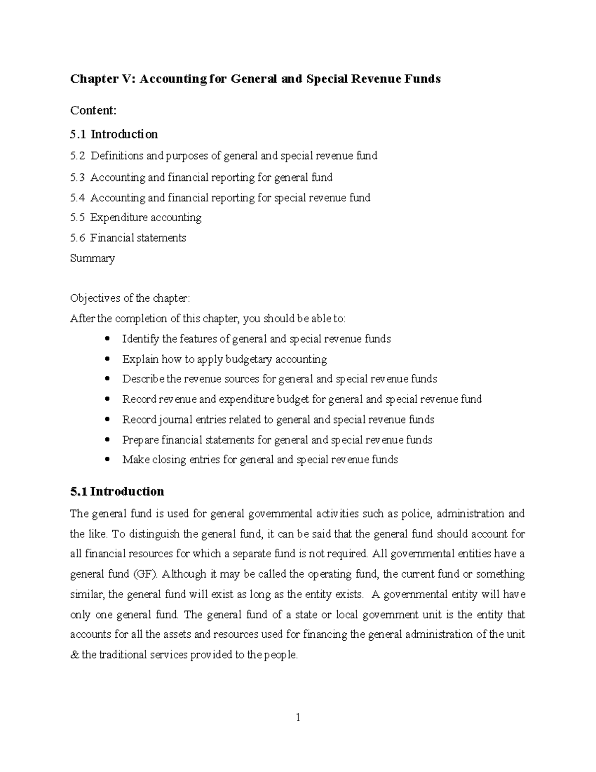 Chapter V: Accounting for General & Special Revenue Funds (Updated ...