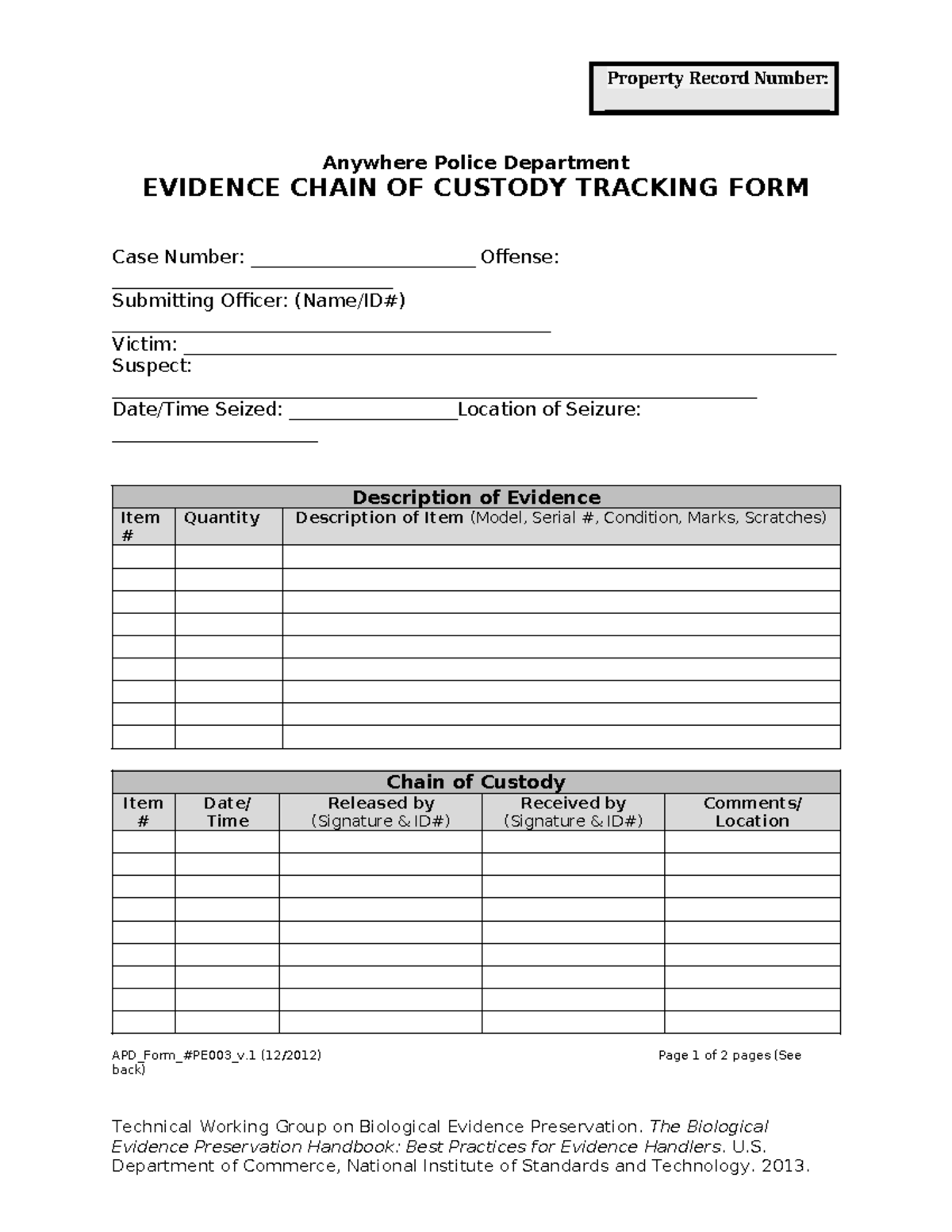 NIST - Evidence Chain of Custody Tracking Form Template - Studocu