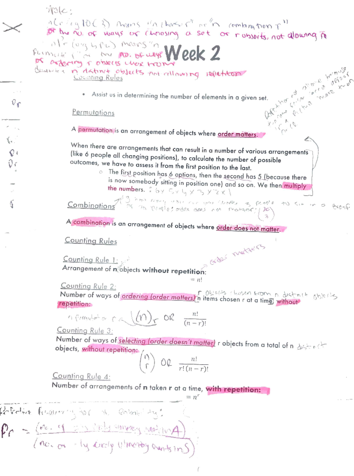 Week 2 study notes - Note: alring 10( 2) means in or n combina non or ...