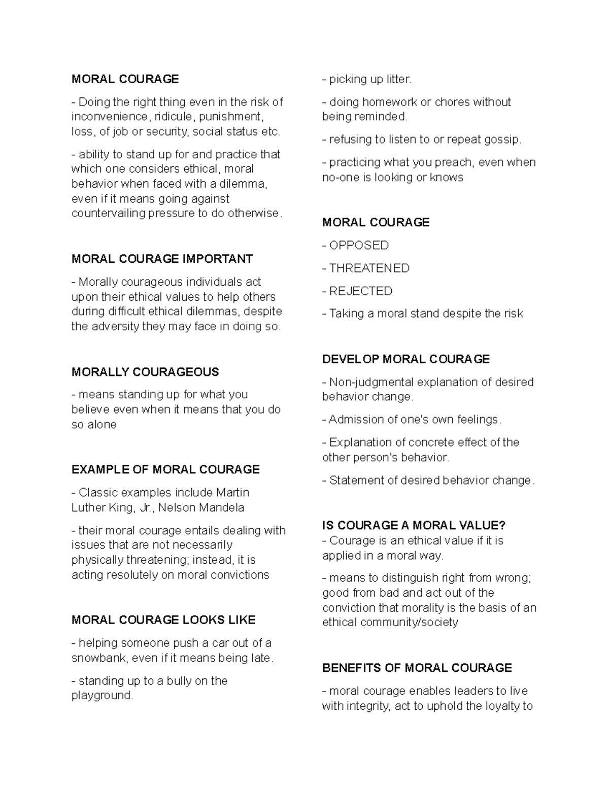 Moral Courage and Its Importance: Insights from Ethics Class - Studocu