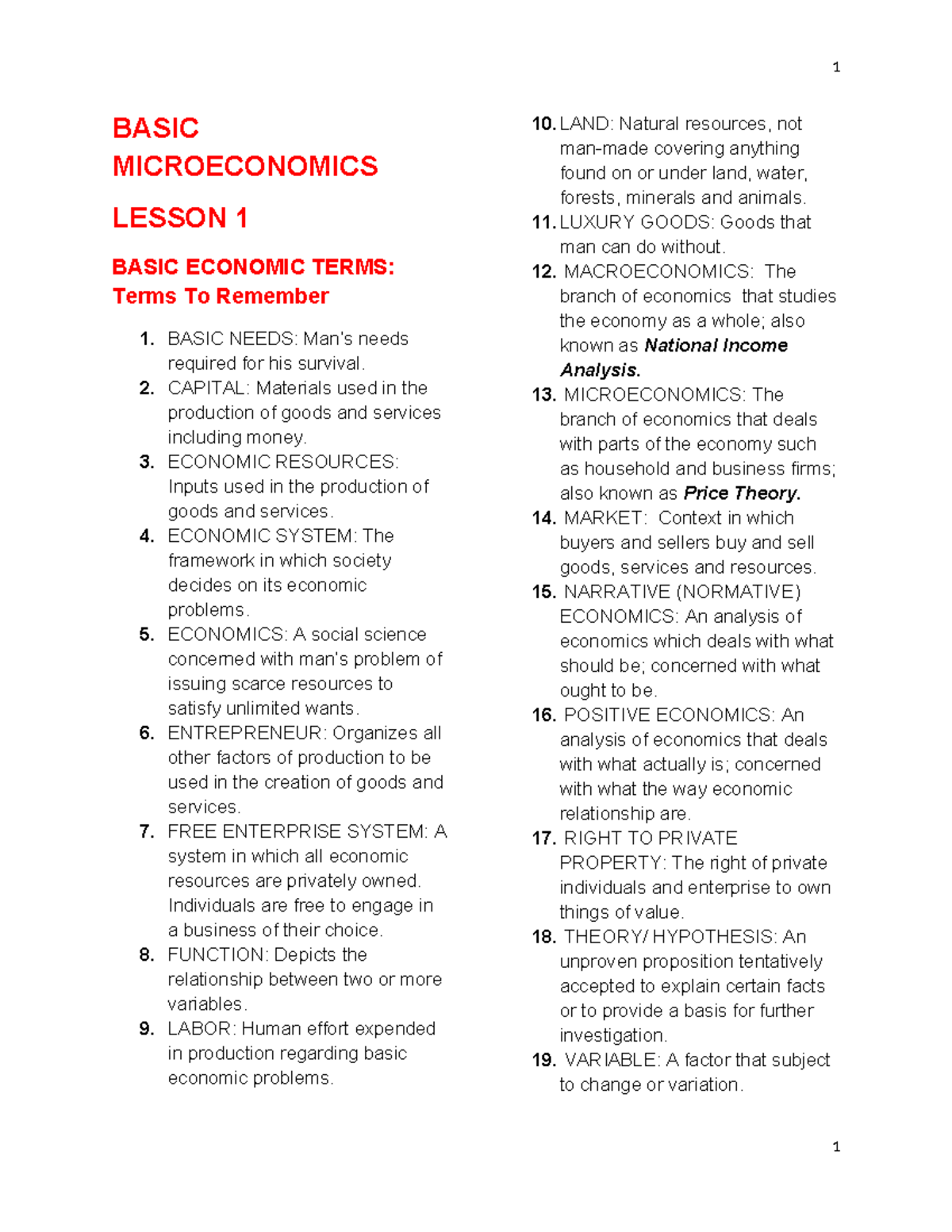 BASIC MICROECONOMICS REVIEWER: KEY TERMS & CONCEPTS - Studocu