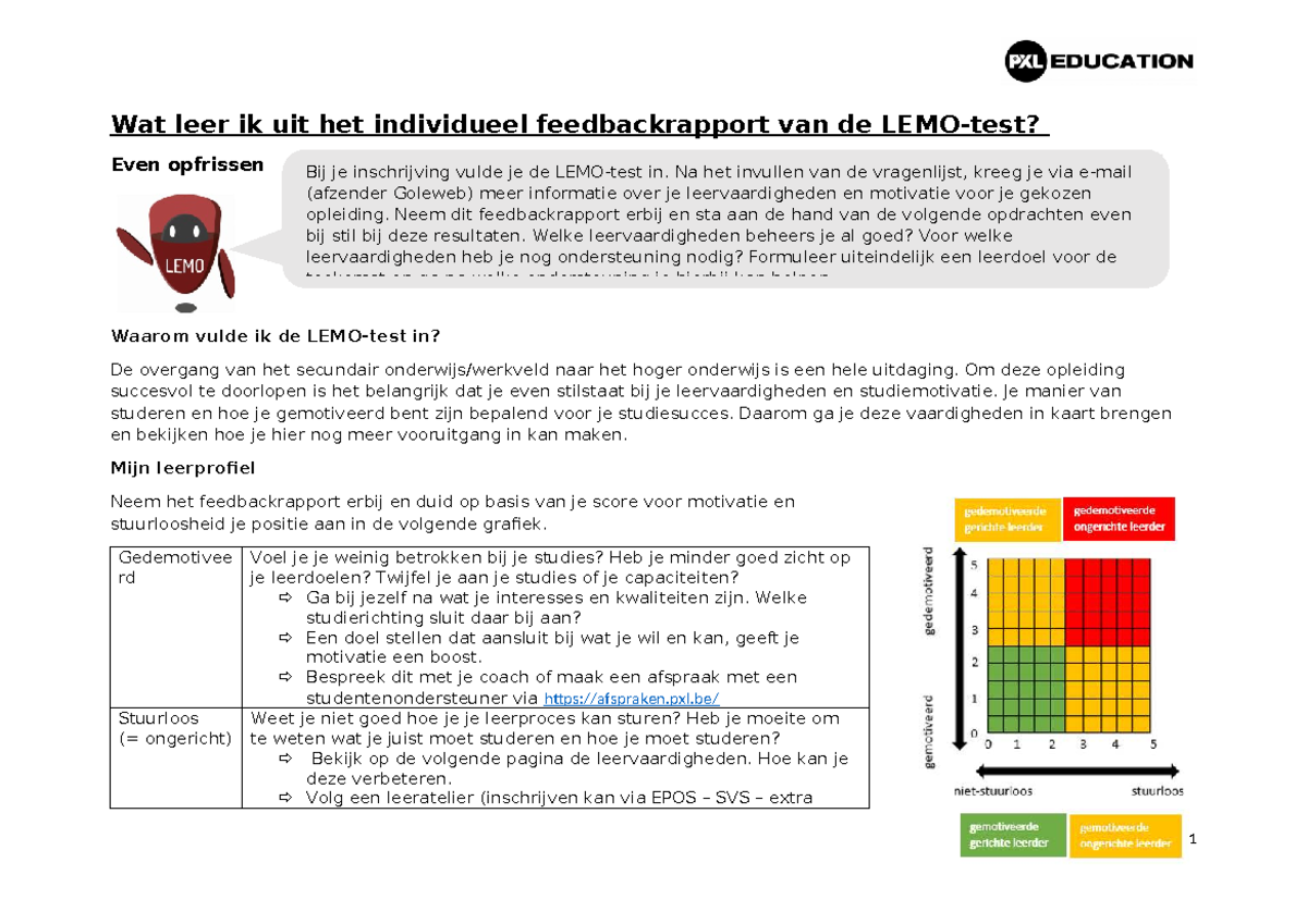 Reflectieopdracht LEMO: Leerdoelen en Leervaardigheden Evaluatie - Studocu