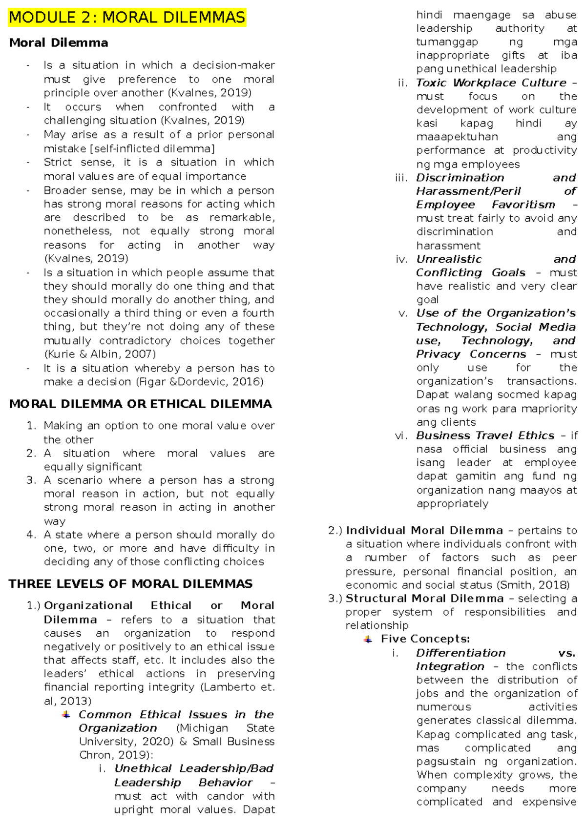 MODULE 2: MORAL DILEMMAS IN ETHICS - Studocu