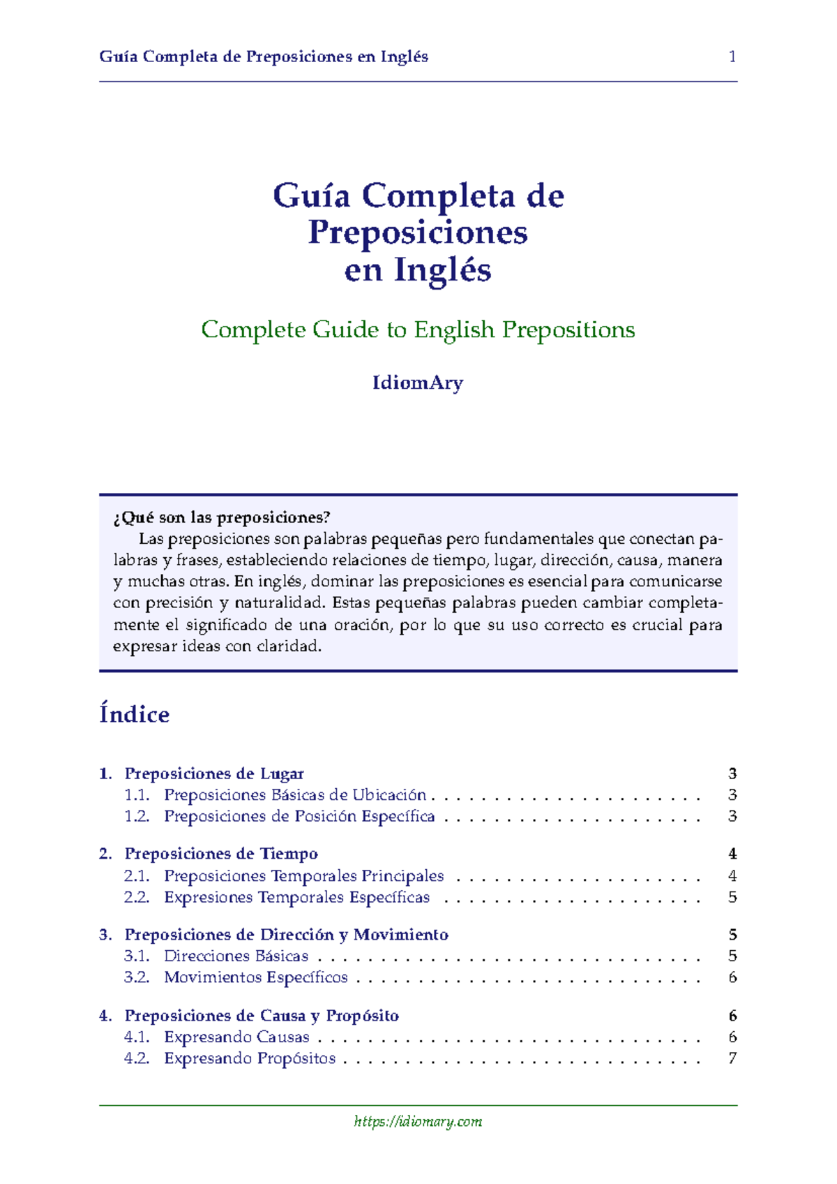 Guía Completa de Preposiciones en Inglés - Idiomary - Studocu