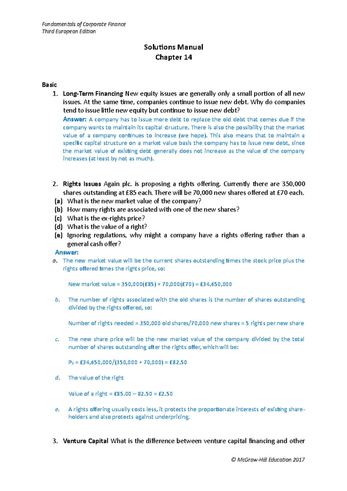 Ch14 SM - Chapter 14 answers - Solutions Manual Chapter 14 Basic 1. Long-Term Financing New ...