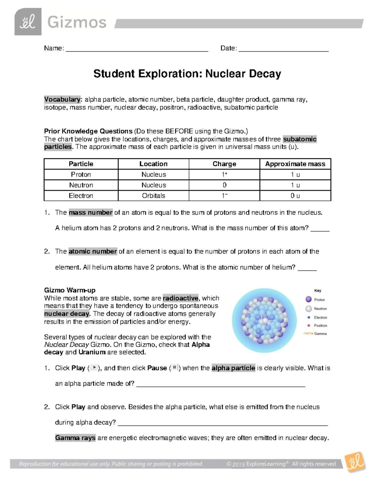 Nuclear Decay Student Exploration: Understanding Radioactive Processes ...