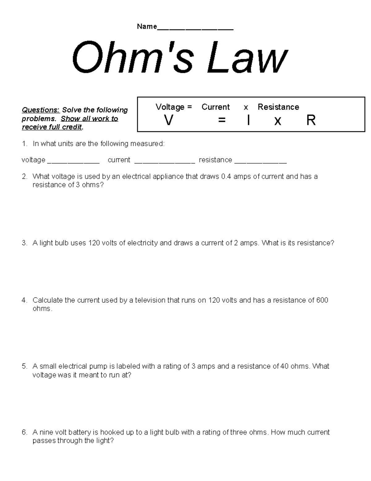 Ohm's Law Problems: Law Questions for SCI 2022 Exam - Studocu