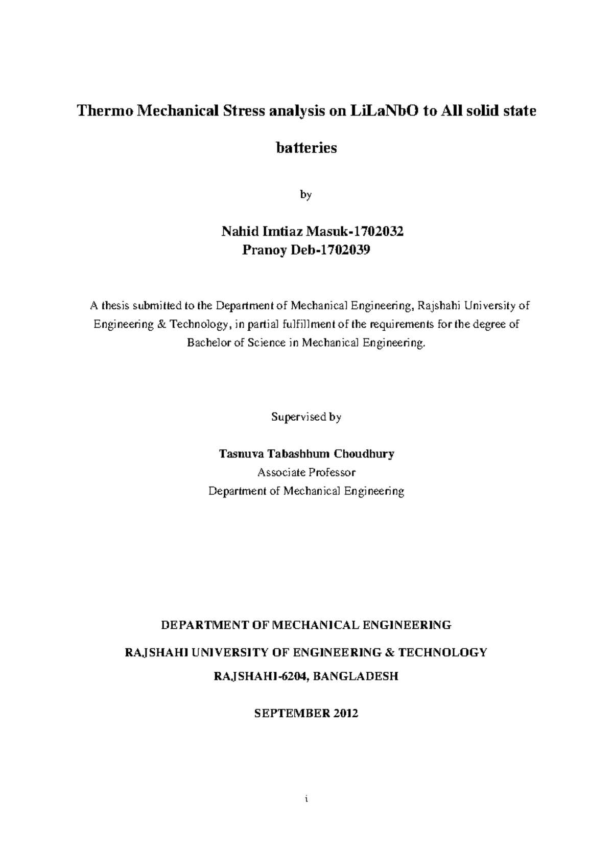 Thermo-Mechanical Stress Analysis of LiLaNbO in All Solid-State Batteries (ME - Studocu