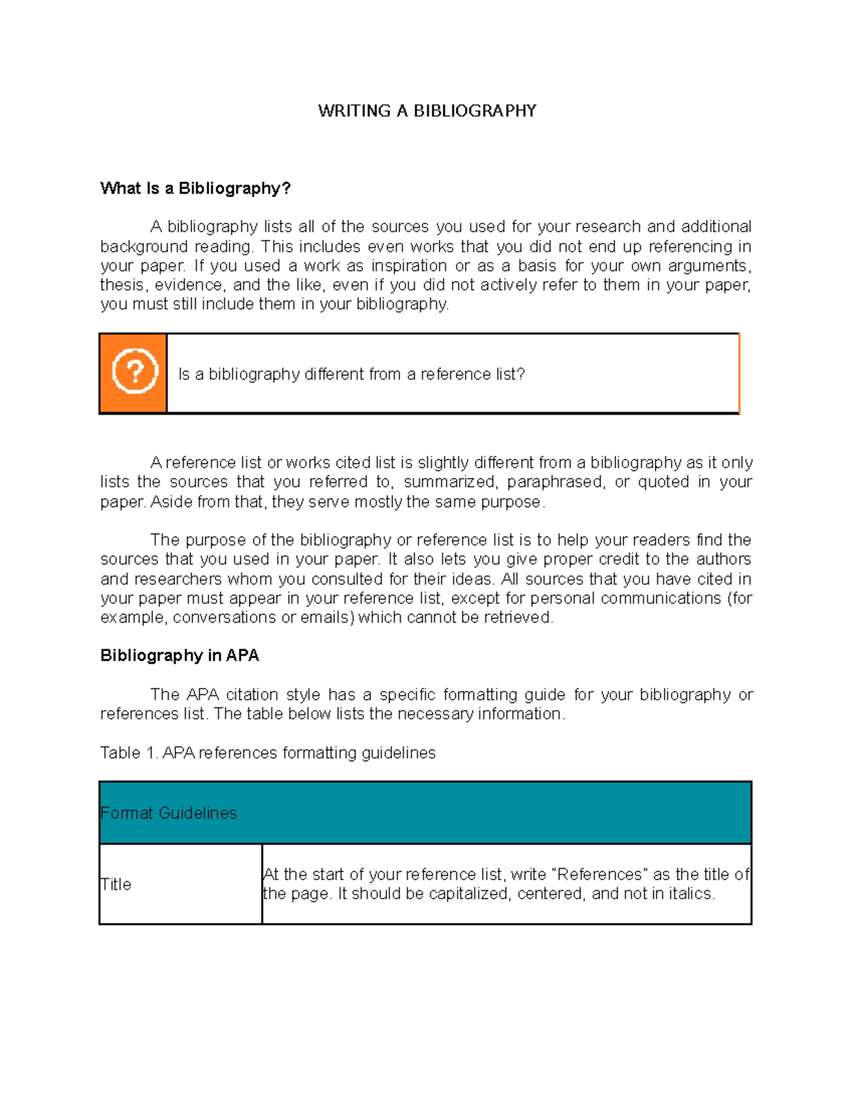Writing-A- Bibliography - WRITING A BIBLIOGRAPHY What Is a Bibliography ...