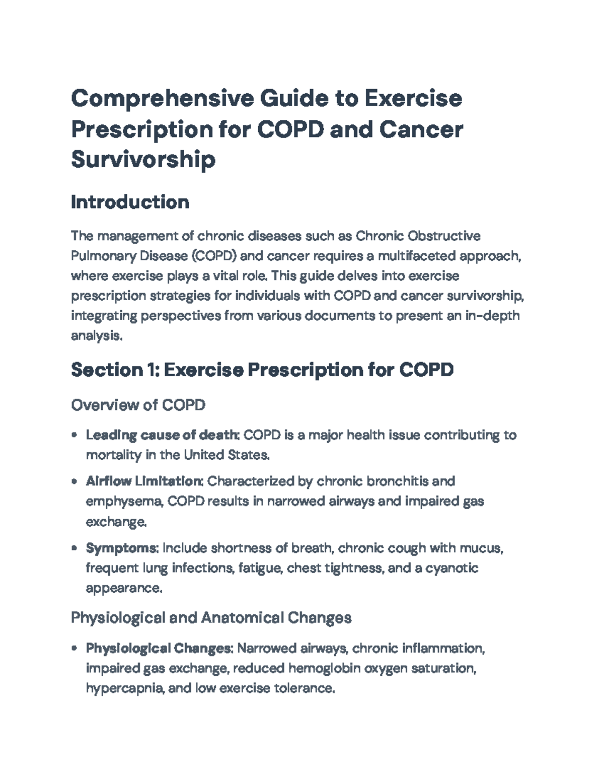 Comprehensive Exercise Prescription for COPD and Cancer Survivorship ...