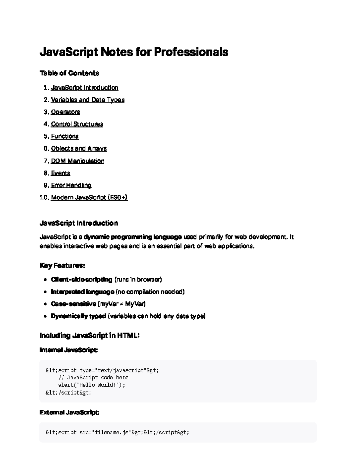 JavaScript Complete Notes for Professionals: A Comprehensive Guide ...