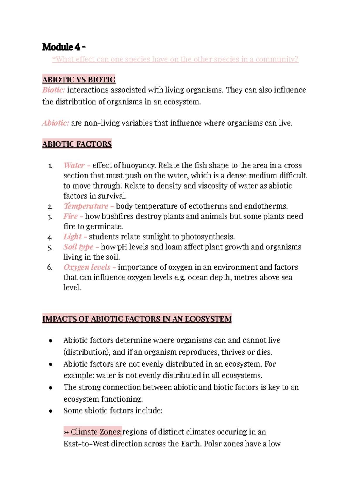 Module 4 - BIO - Biology Study Notes - Module 4 - *What e ect can one ...