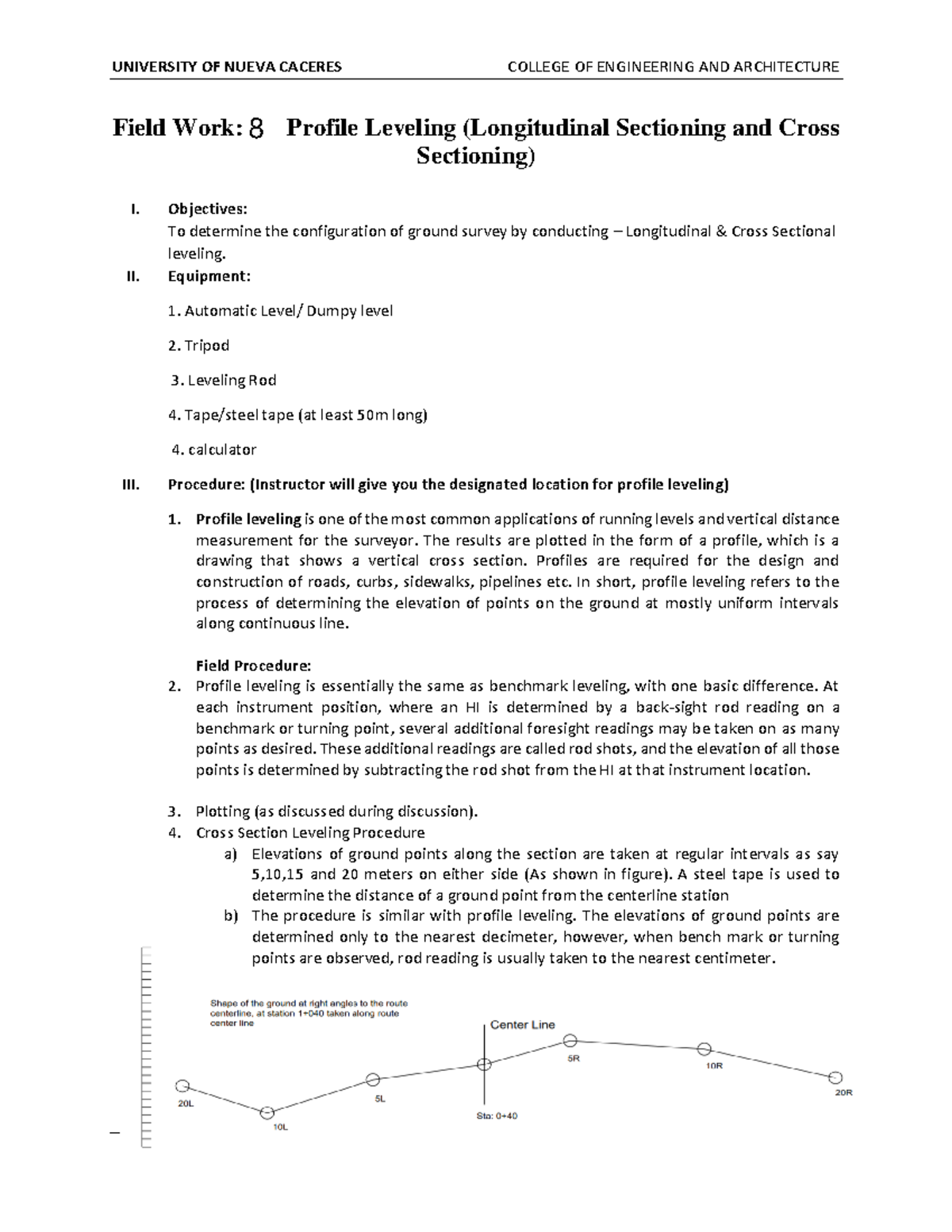Laboratory Activity -Profile Leveling - UNIVERSITY OF NUEVA CACERES ...