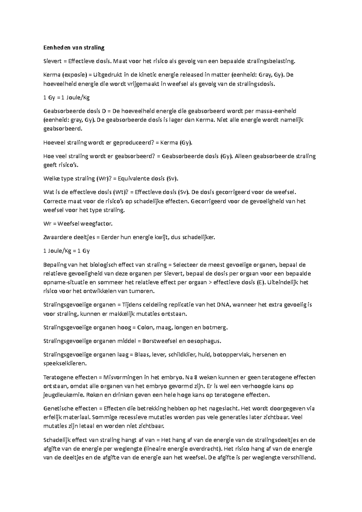 Eenheden van Straling: Effectieve Dosis en Risico's (Biologie ...