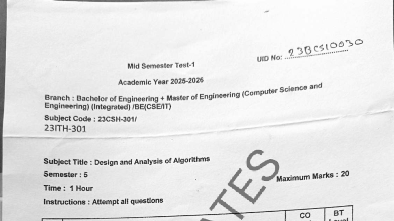 MST 1 & 2 Question Paper: Design & Analysis of Algorithms (CS 233 ...
