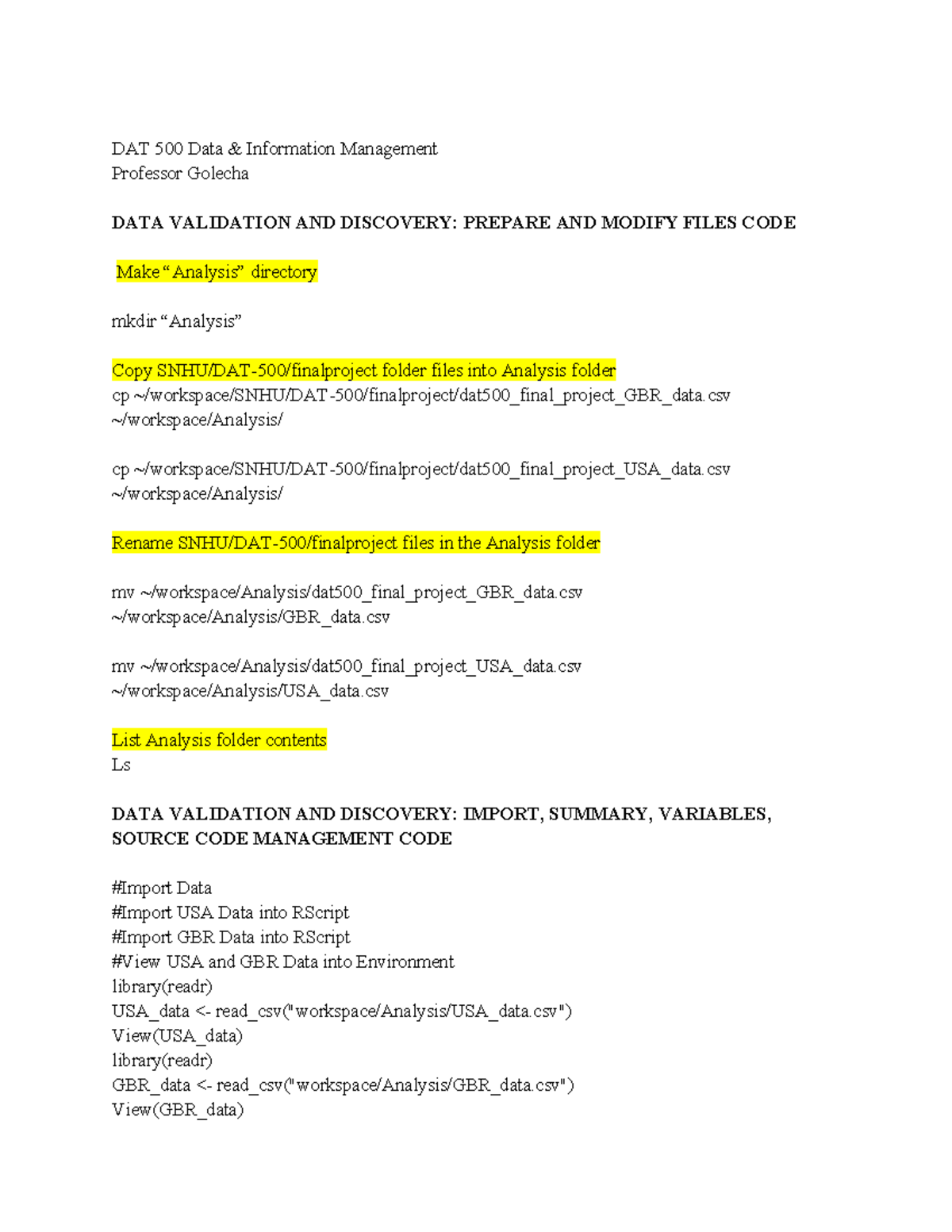 Final Project Codes for DAT 500: Data Validation & Discovery - Studocu