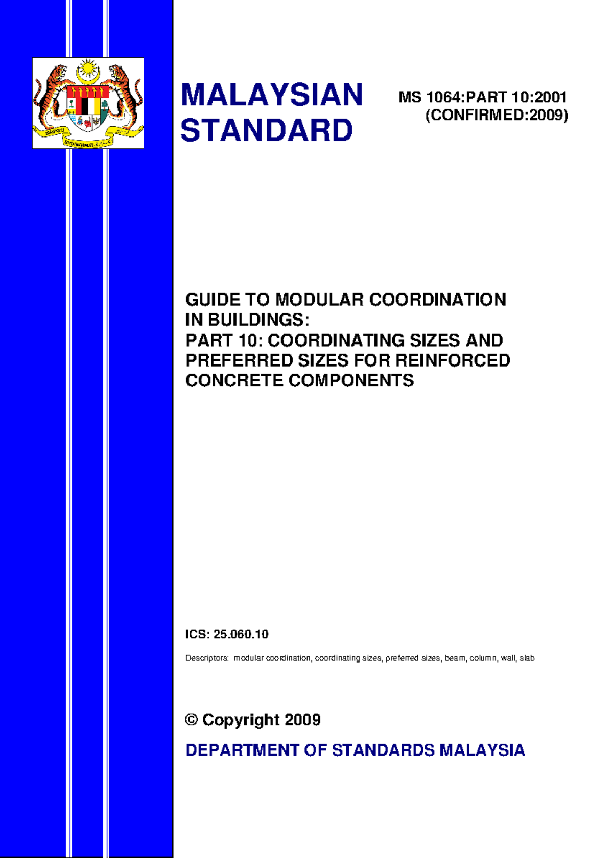 MS 1064 Guide to Modular Coordination Part 10: Concrete Component Sizes ...