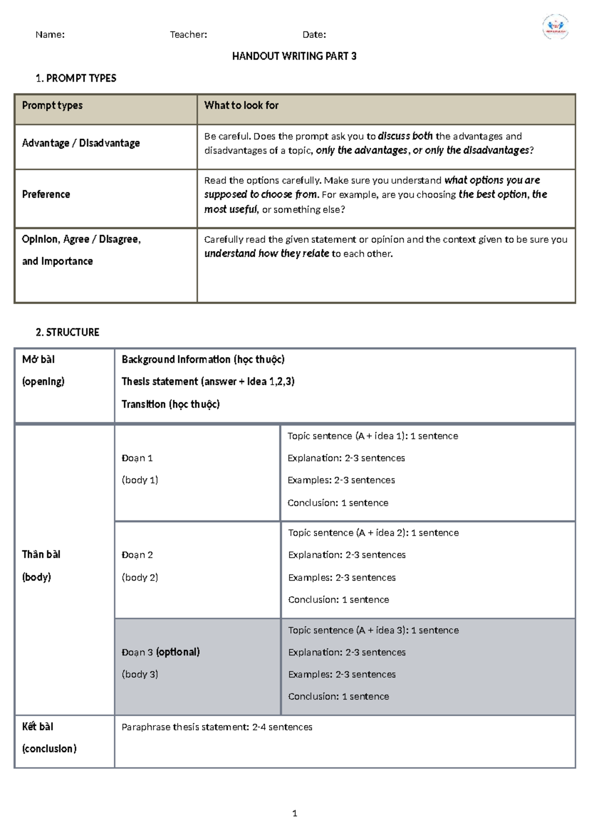 Handout: Writing Part 3 Guide for Effective Essays - Studocu