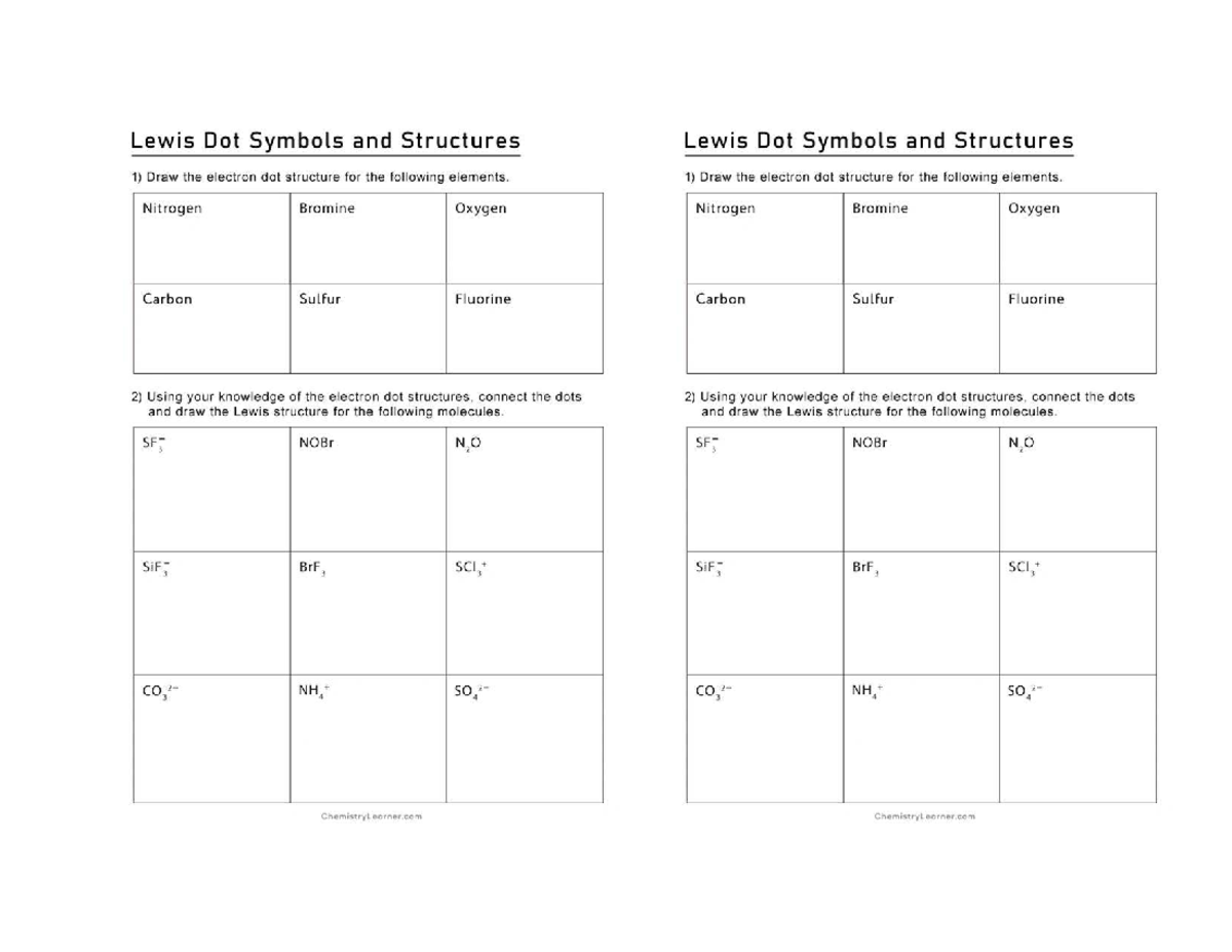 Lewis Dot Structures & Molecules - Physical Science Activity Sheet ...