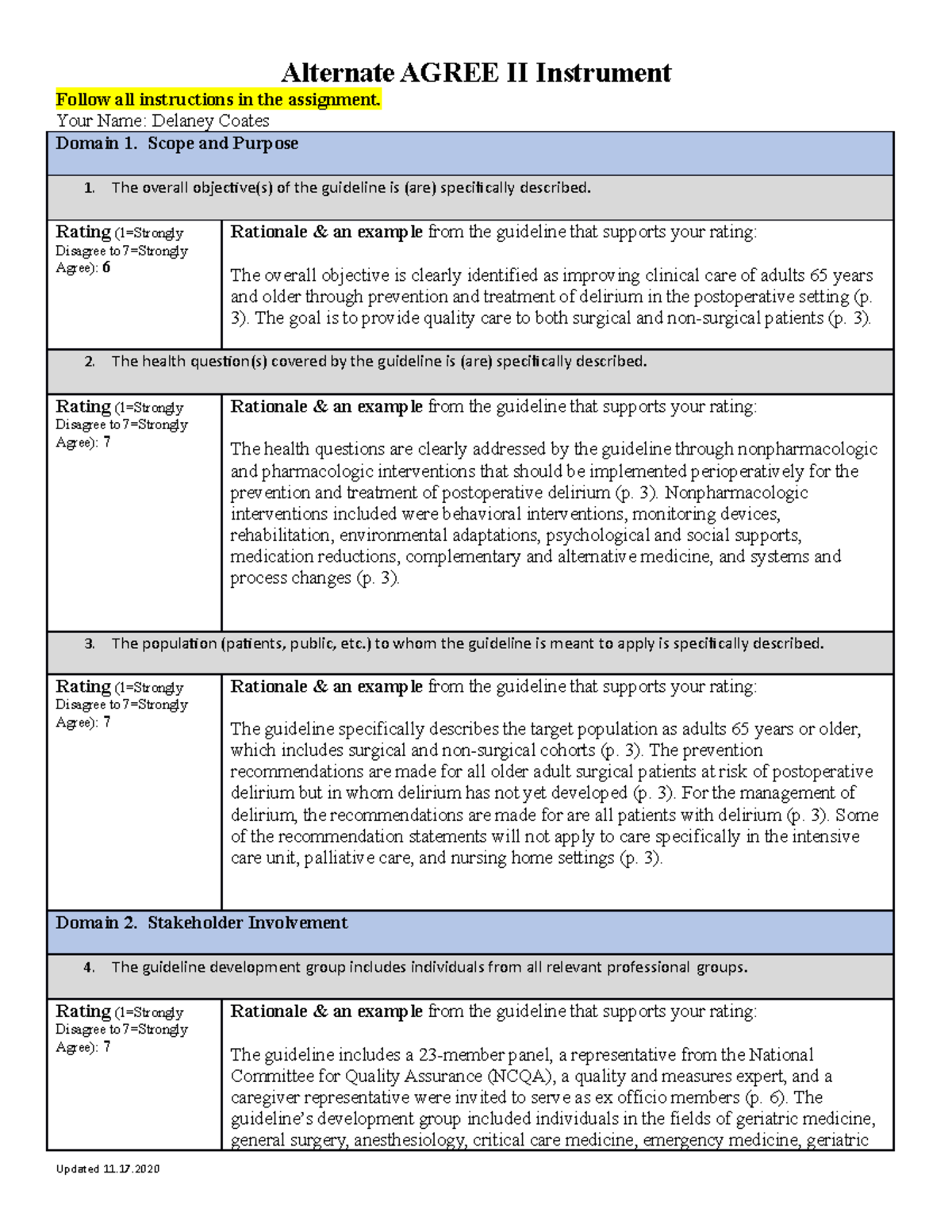 AGREE II Instrument Assessment - Delaney Coates - Studocu