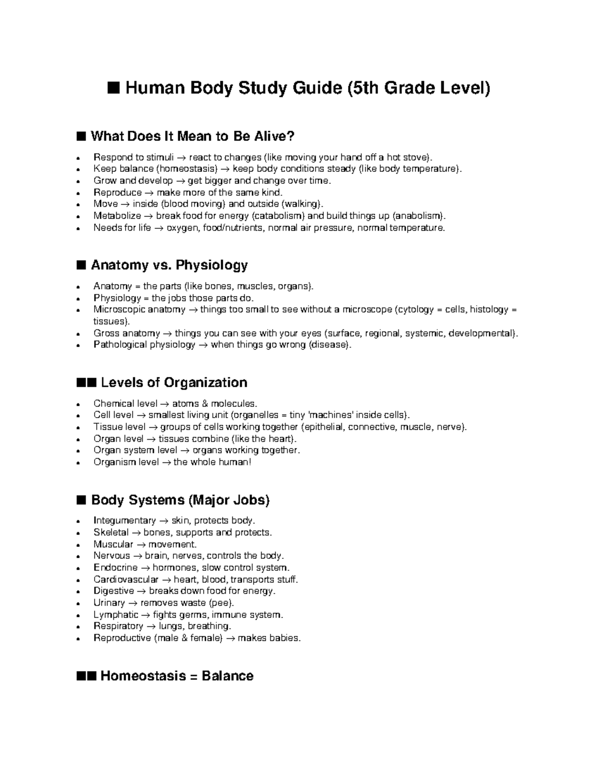 Human Body Study Guide - Biology Notes for 5th Grade - Studocu