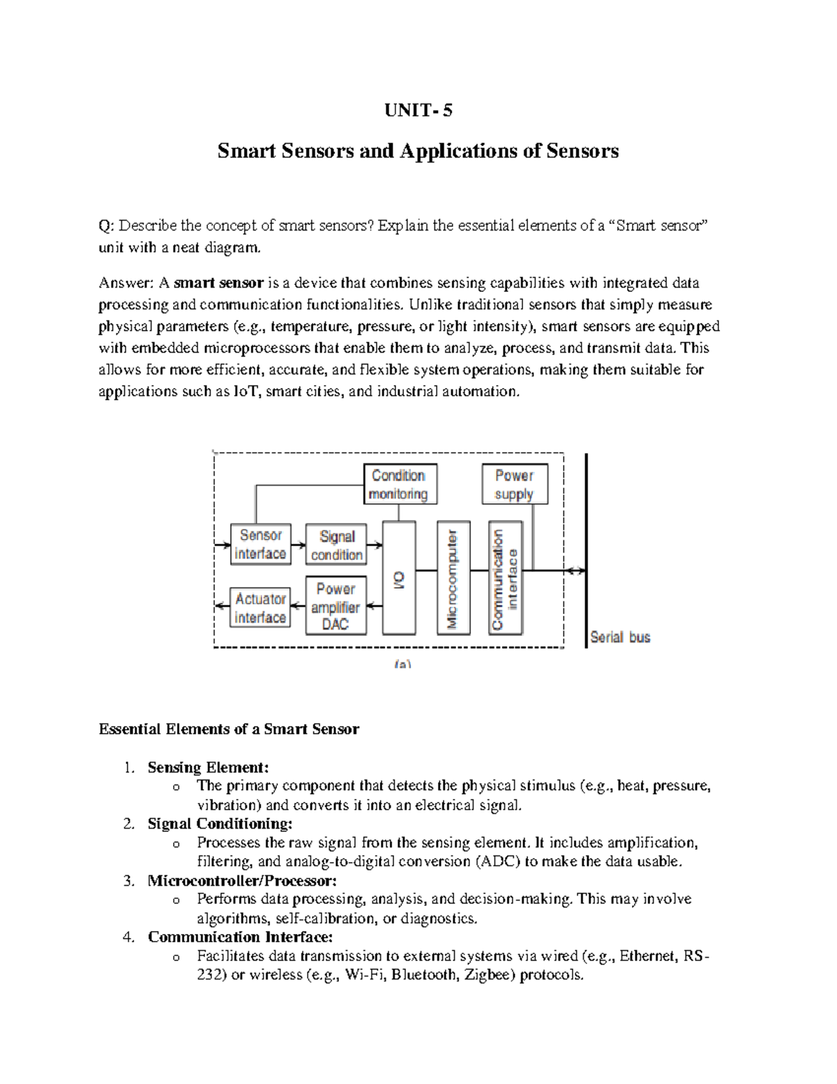 Smart Sensors & Applications: Insights from UNIT-5 Lectures - Studocu
