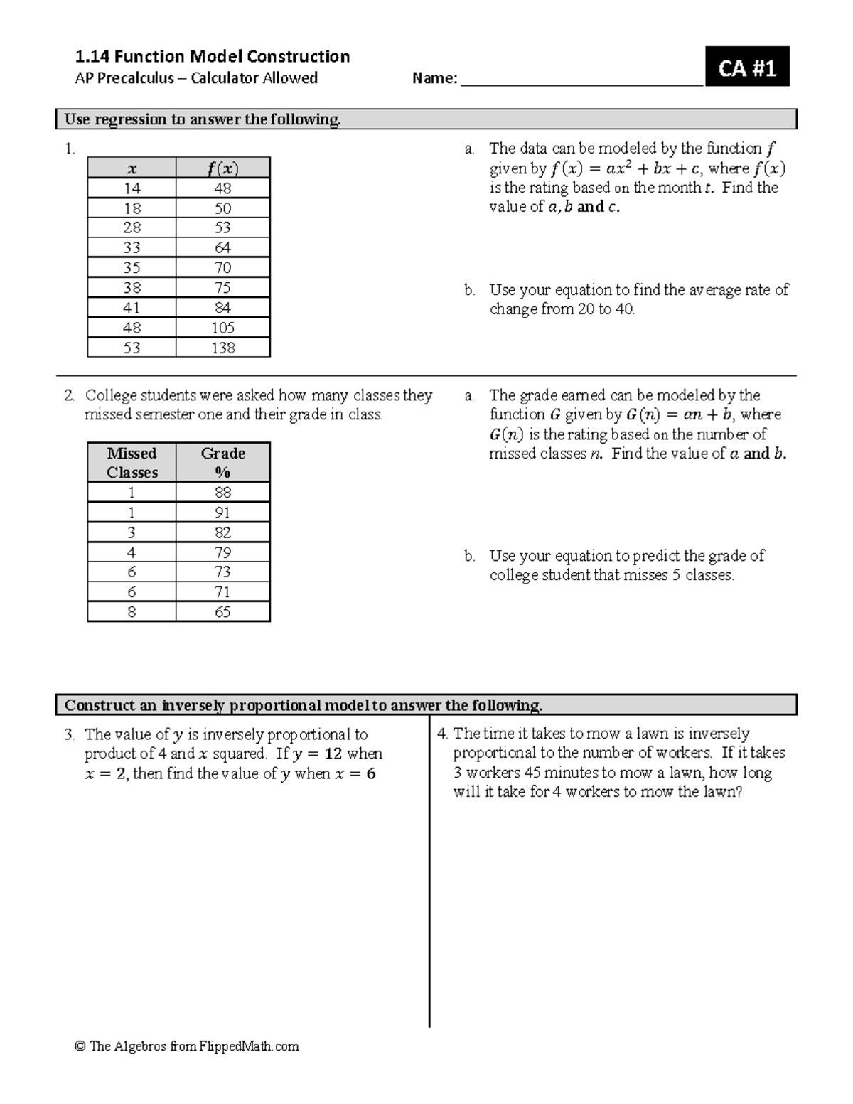 AP Precalculus: Function Model Construction & Regression Analysis - Studocu