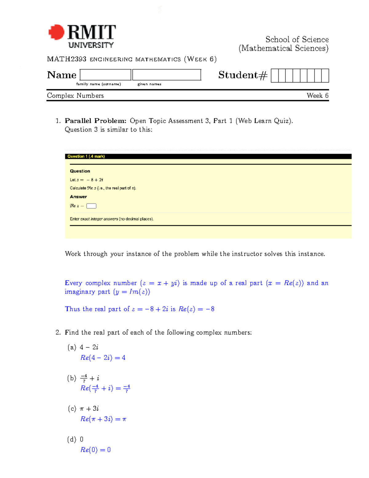 MATH2393 Engineering Mathematics Week 6 Practical Solutions - Studocu