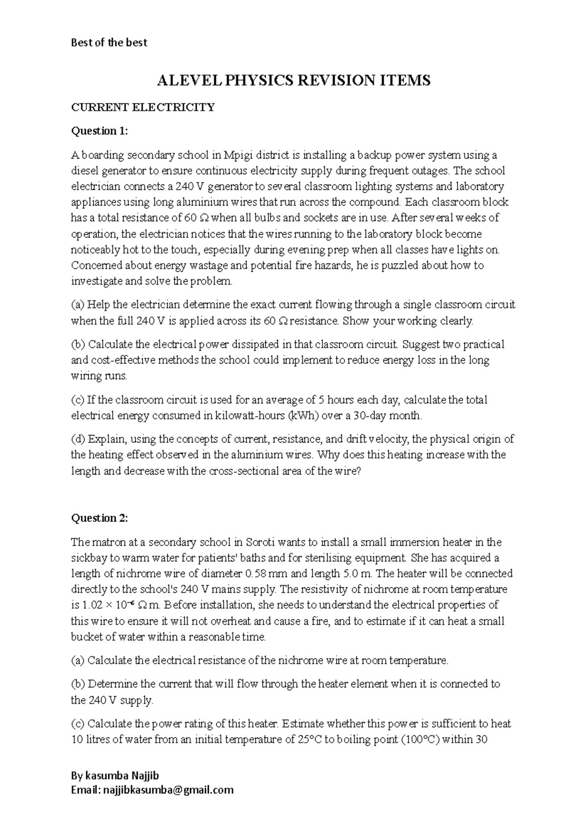 Best of the Best ALEVEL PHYSICS REVISION ITEMS: CURRENT ELECTRICITY ...