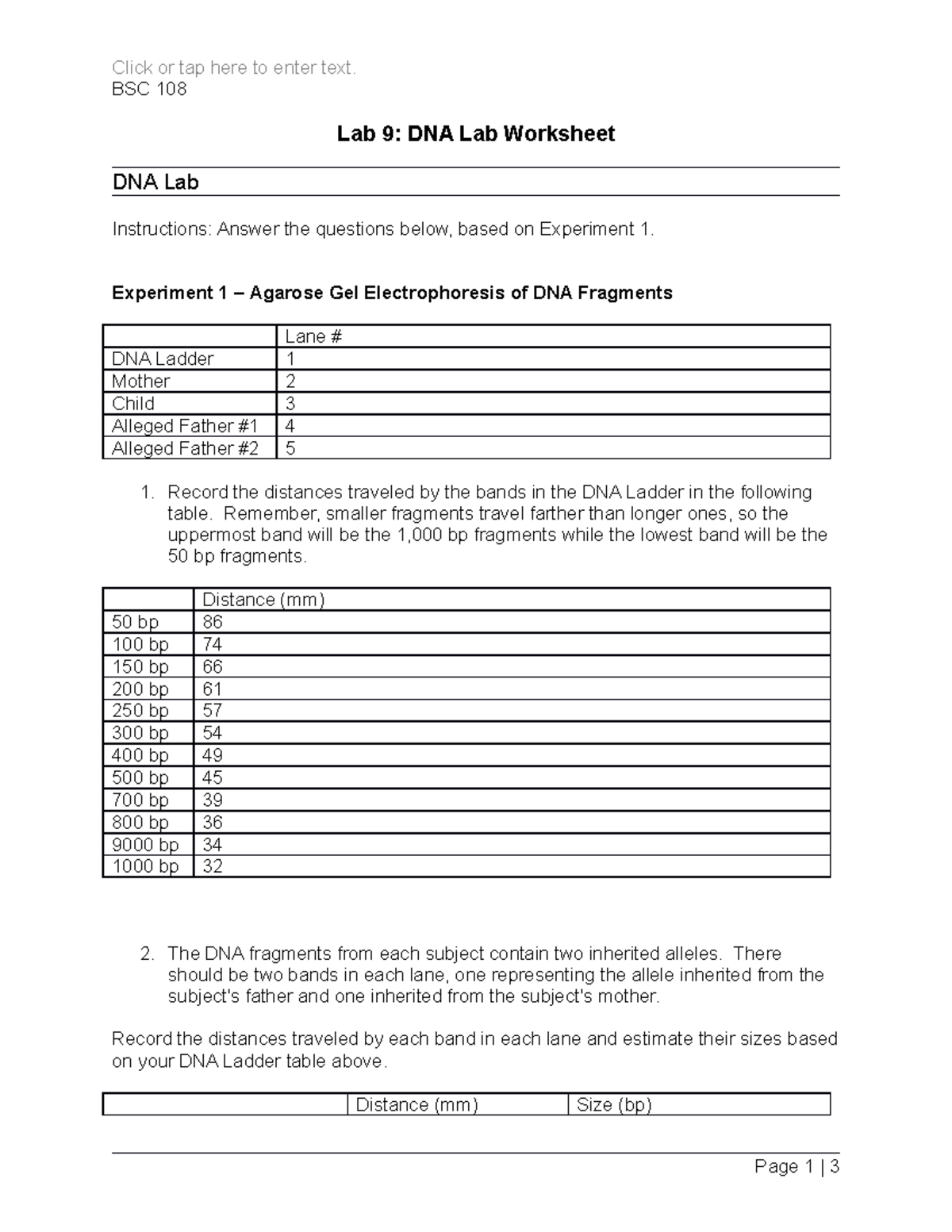 Lab-9-DNA-Worksheet - Click or tap here to enter text. BSC 108 Lab 9: DNA Lab Worksheet DNA Lab ...
