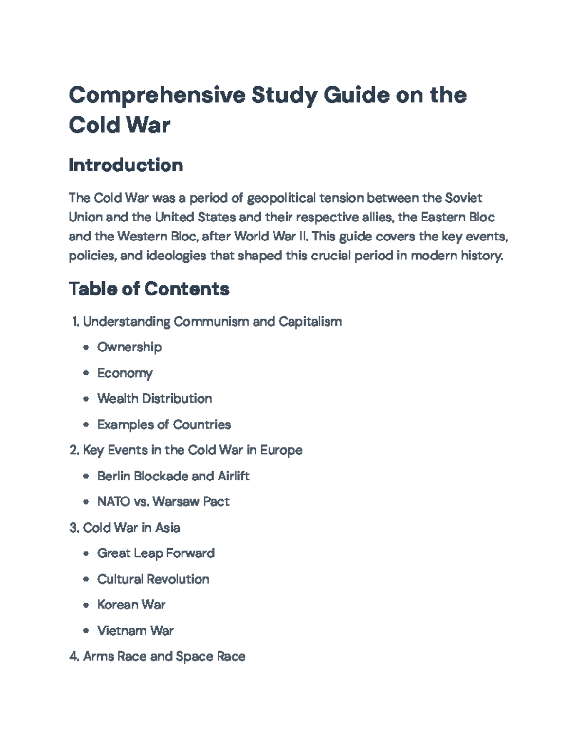 Comprehensive Cold War Study Guide: Key Events and Impacts (HIST101 ...
